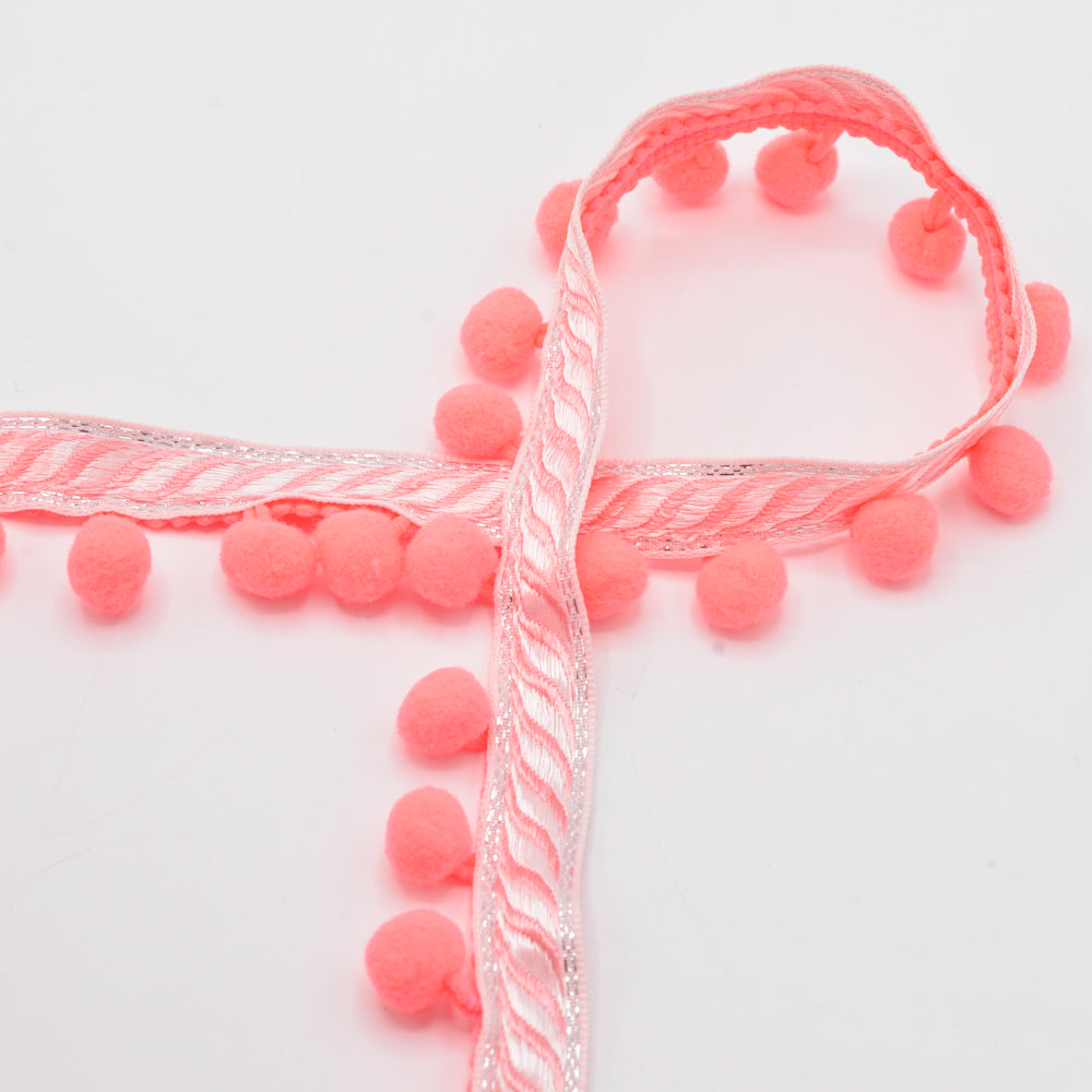 Galon pompon rose fluo lurex – Super Bison